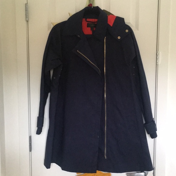 J. Crew | Jackets & Coats | J Crew Navy And Red Trench Coat | Poshmark
